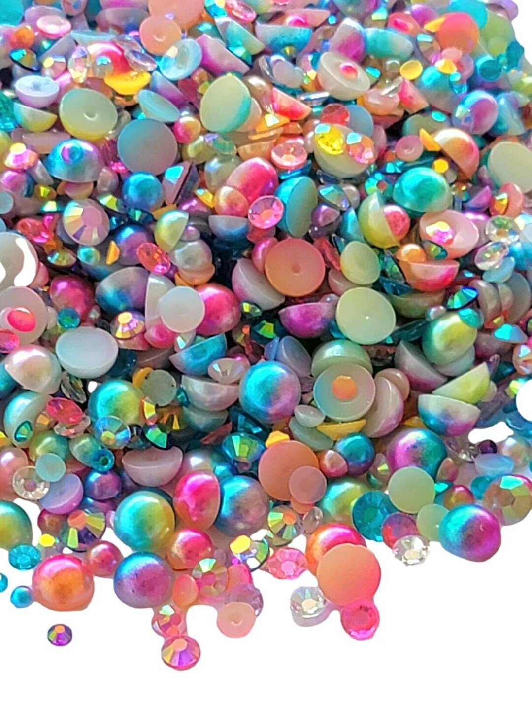 NEW RAINBOW 1000 Mixed Sizes Colors Flatback Faux Half Round AB Pearls ...