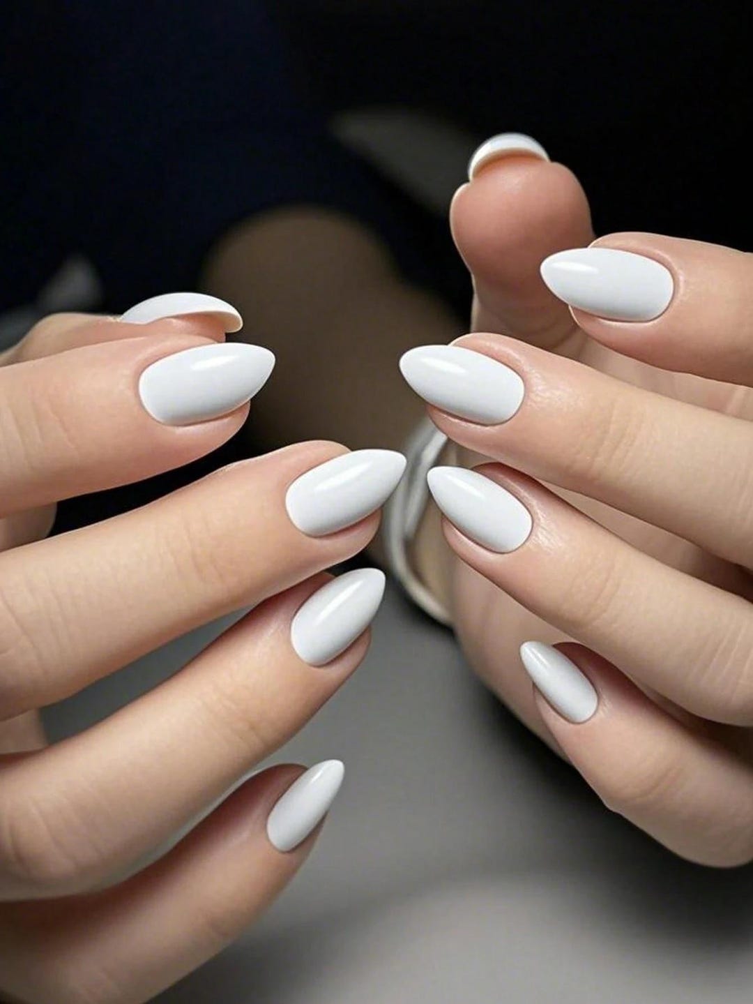 DIY 24 Pieces WHITE Press on Nails Fake False Acrylic Nails Almond ...