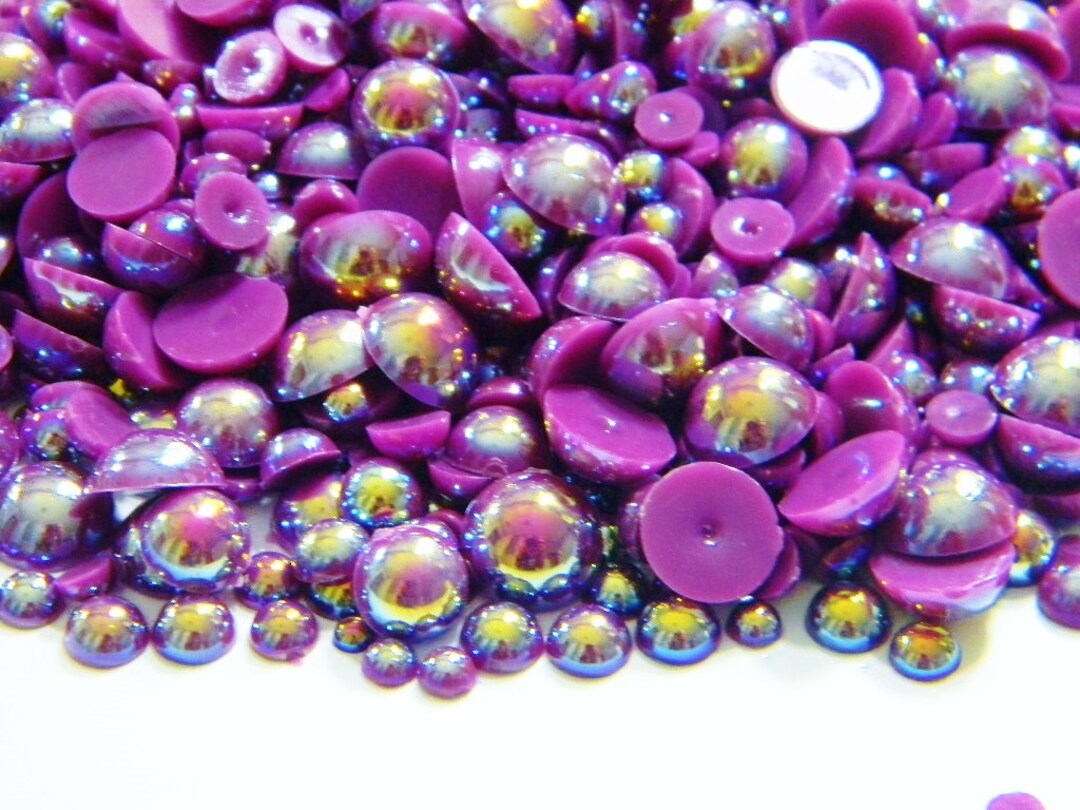 Dark Purple AB Mixed Sizes Flatback Faux Pearls Half Round ...
