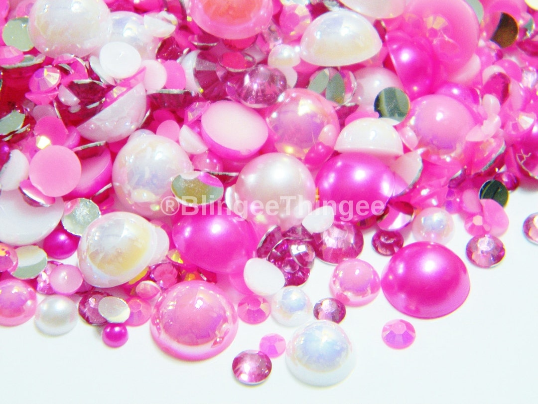 Mixed Sizes Colors White AB Pink AB Hot Pink Flatback Faux Pearls Jelly ...