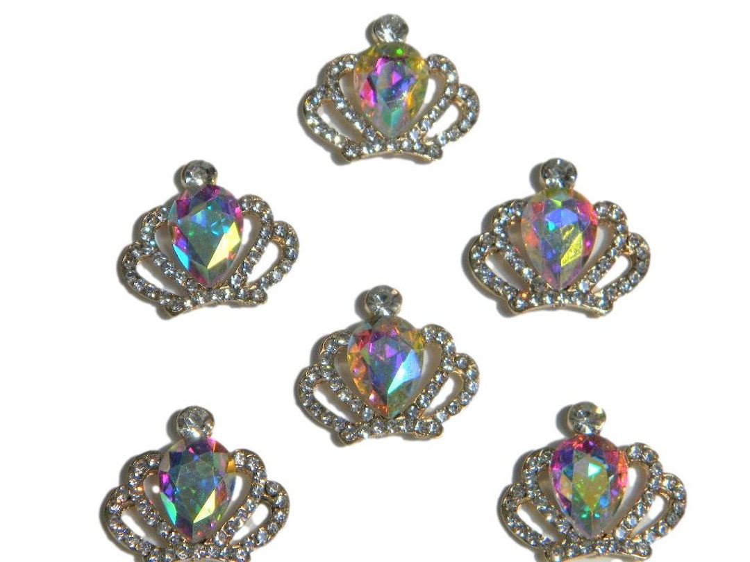 Tiara Small Gold Metal Crystal AB Rhinestone Crown Embellishment ...