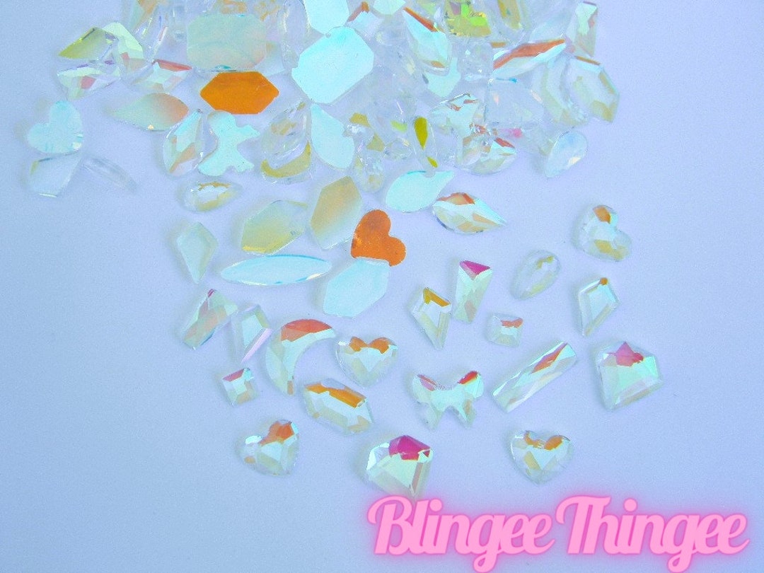 TRANSPARENT ASSORTED Shapes Nail Art Gems Flatback Faceted Rhinestone ...