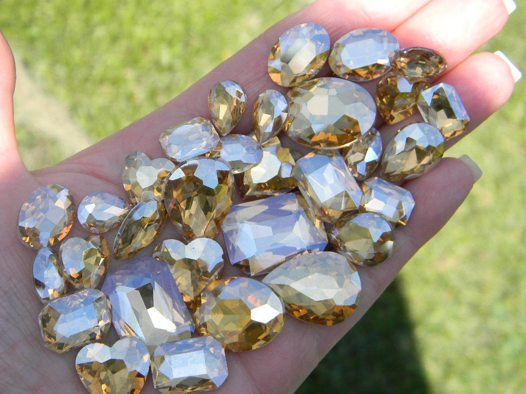GOLDEN CHAMPAGNE Glass Point Back Gems Jewels Rhinestones Hearts ...