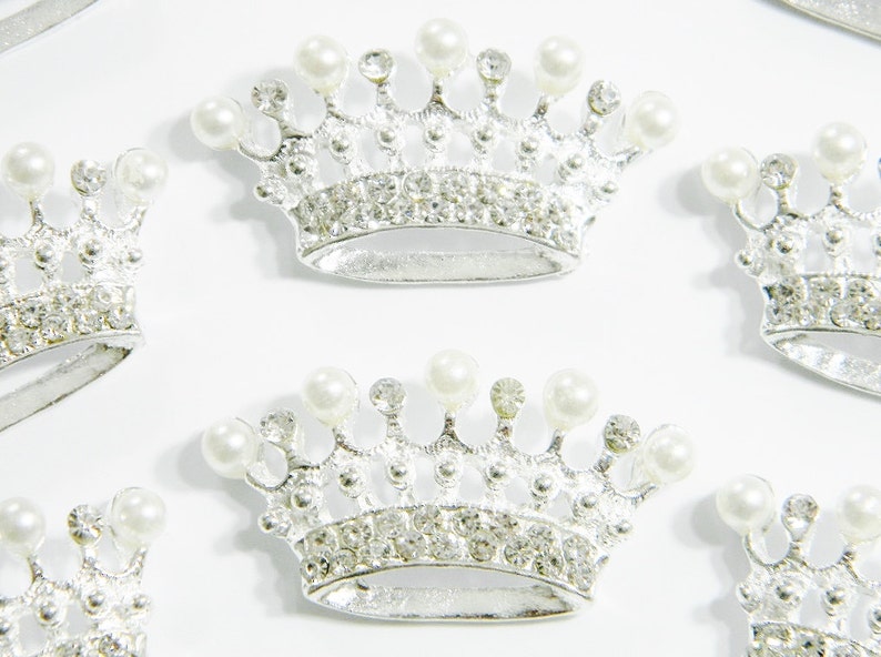 Small Tiara Silver Metal Rhinestone Faux Ivory Pearl Crown - Etsy
