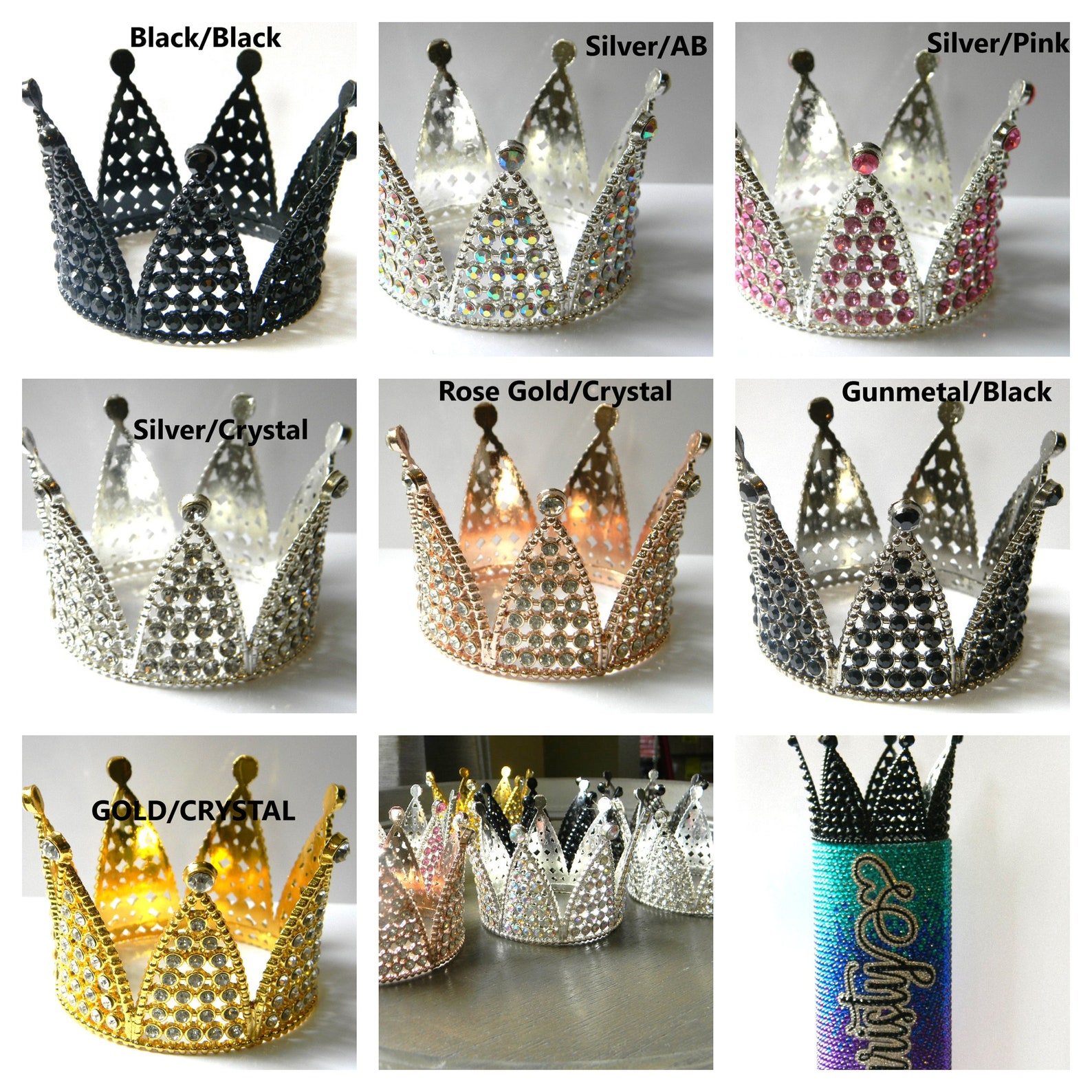 CROWN TOPPERS for Tumblers Glass Rhinestones Crystal Bling Embellished ...