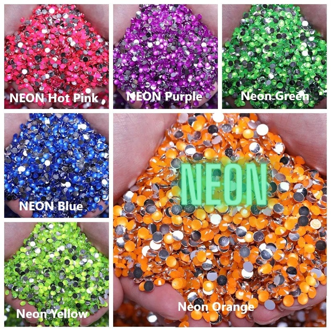 NEON Resin Rhinestones Flatback Silver Bottom Choose Color 1000 3mm 4mm ...
