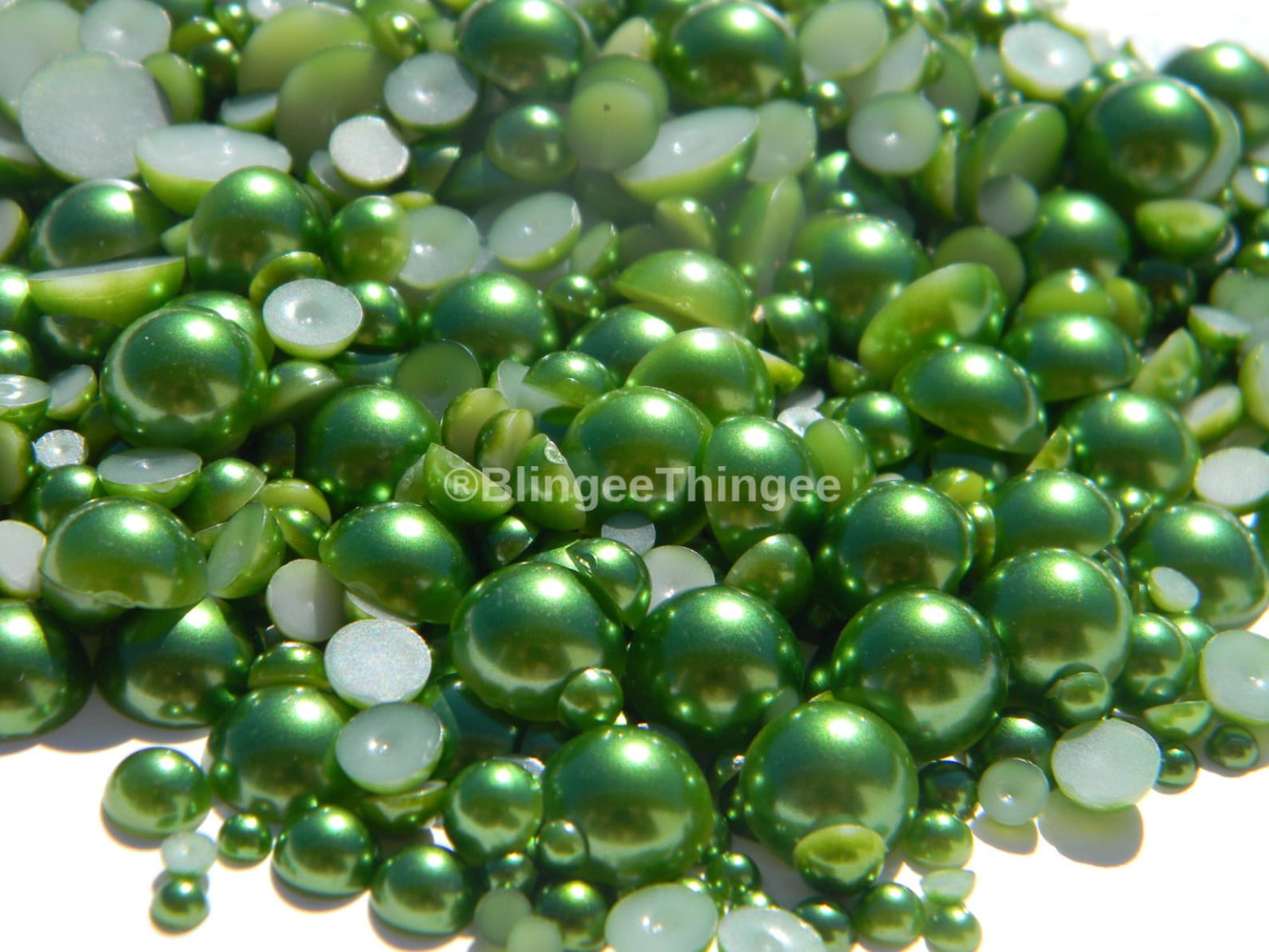 Dark Green Mixed Sizes Flatback Pearls Half Round Faux Embellishments 3 ...