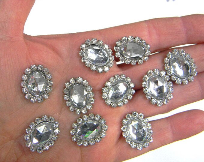 CLEARANCE 10 Piece Clear Silver Metal Rhinestone Flatback Button ...