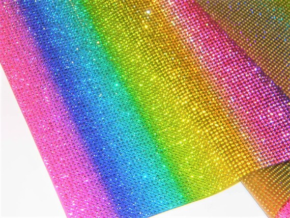 RAINBOW 1 Big Jewel Sheet Rhinestone Mesh Banding Trim Iron On | Etsy