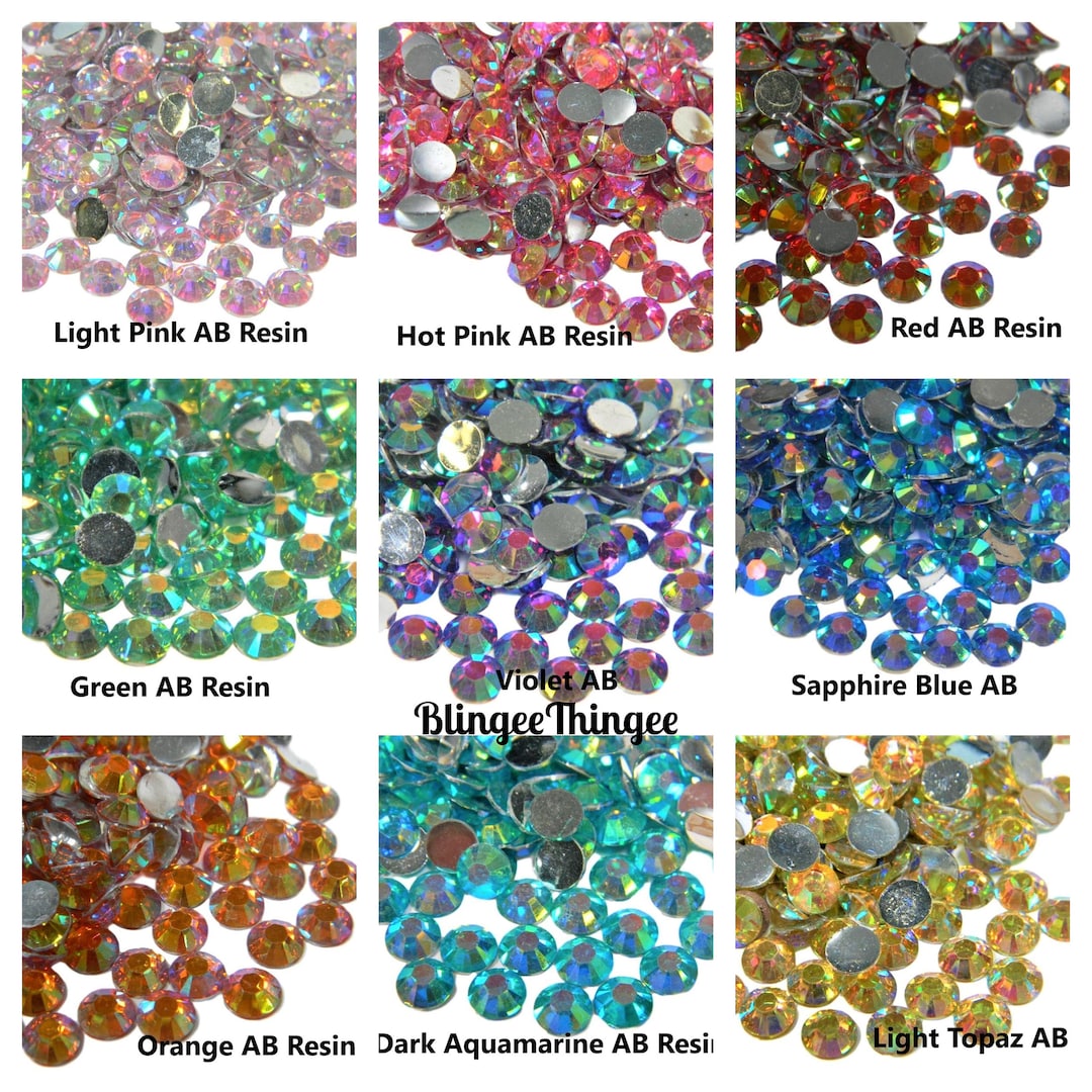 RESIN AB Flatback Rhinestones Choose Color Size 2mm 3mm 4mm 5mm 6mm ...