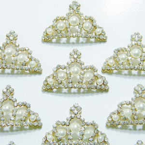 Small Tiara Gold Metal Rhinestone Faux Ivory Pearl Crown Embellishment ...