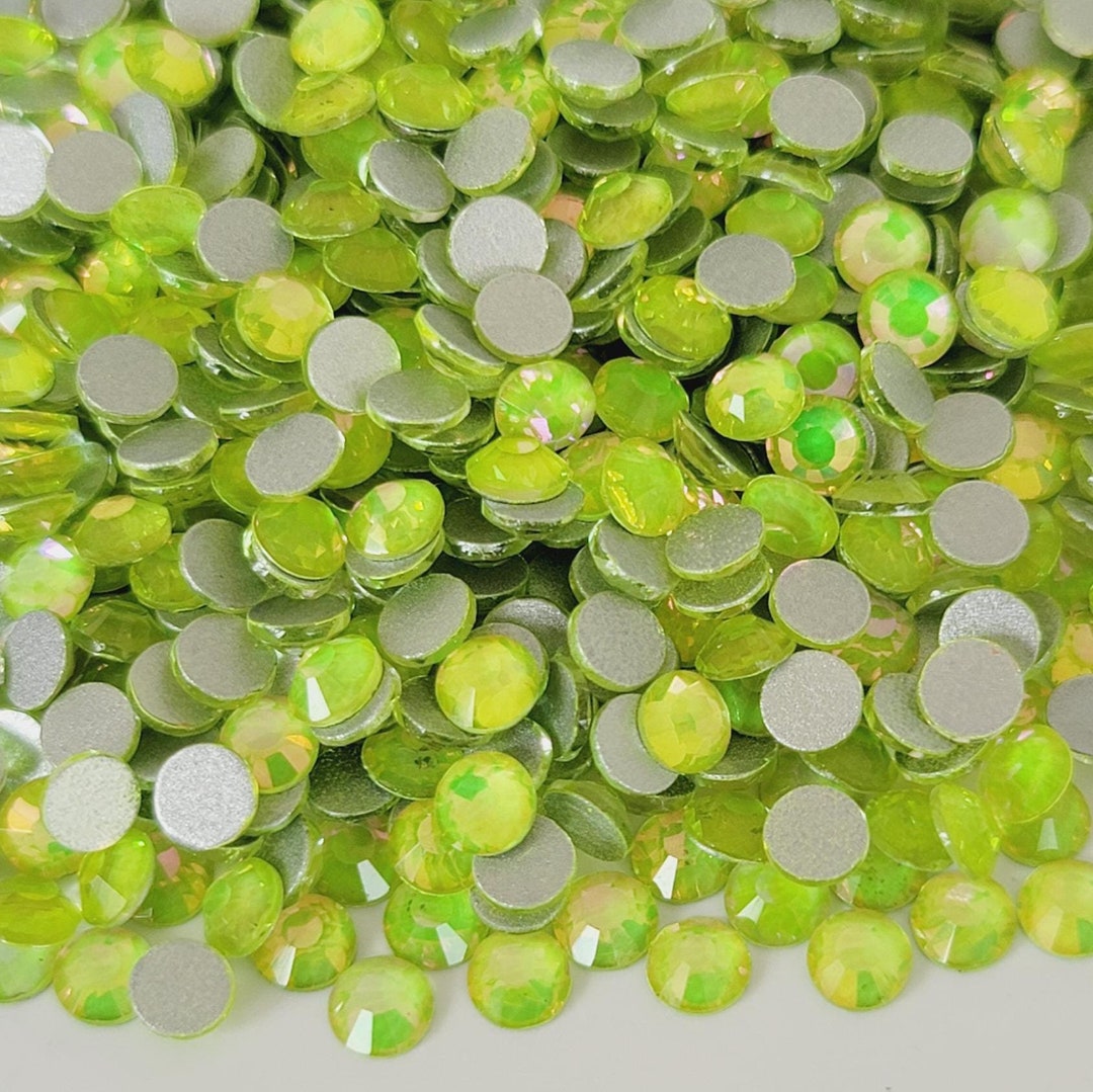 Lemon Lime Opal Glows Under UV Light Flatback Glass Faceted Rhinestones ...