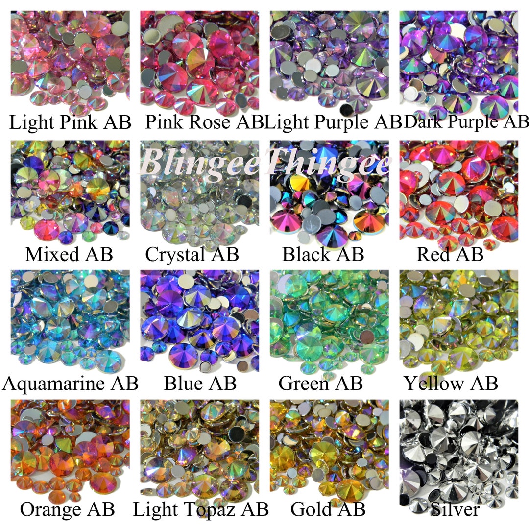 POINTED FACE Acrylic Round Flatback AB Rhinestones Nonhotfix Diy Bling ...