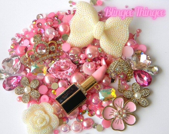 DIY White Flatback Resin Bow Flower Alloy Rhinestone Deco Bling Kit ...