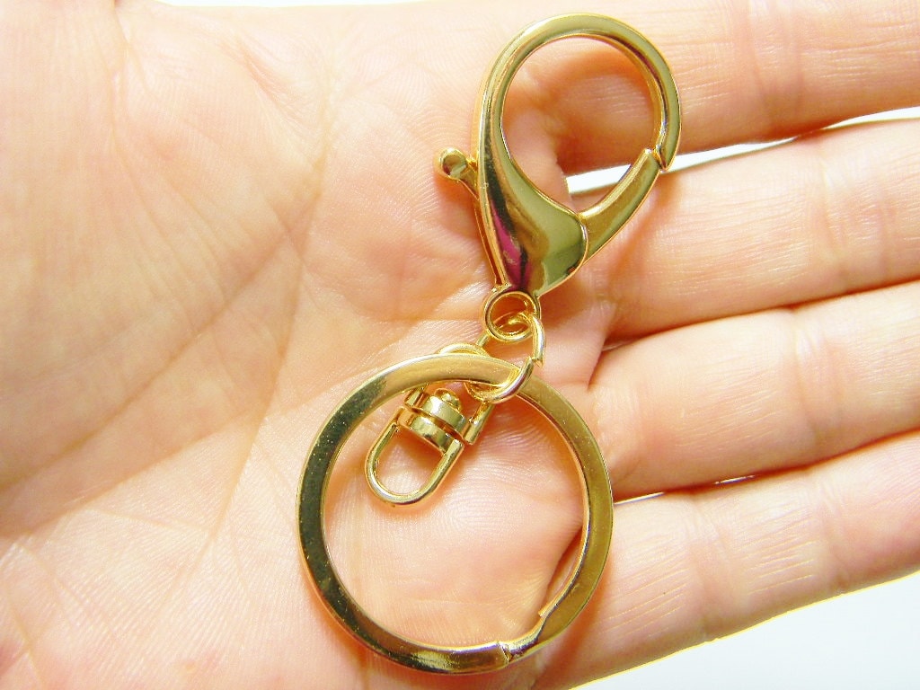 DIY Gold Color Metal Keyring With Lobster Clasp Flat Split Ring Make ...