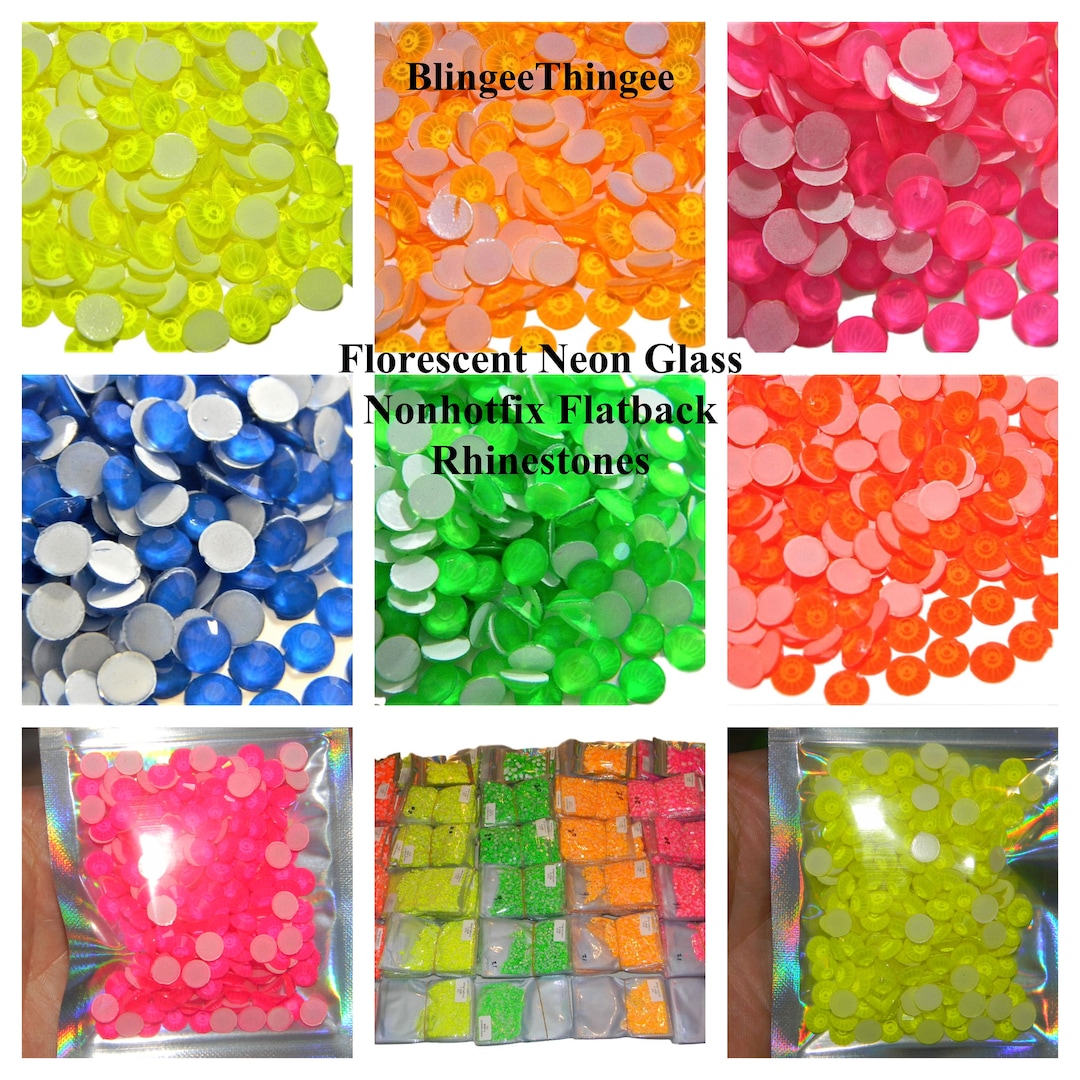 FLORESCENT NEON Glass Flatback Nonhotfix Rhinestones Choose Size Glow ...