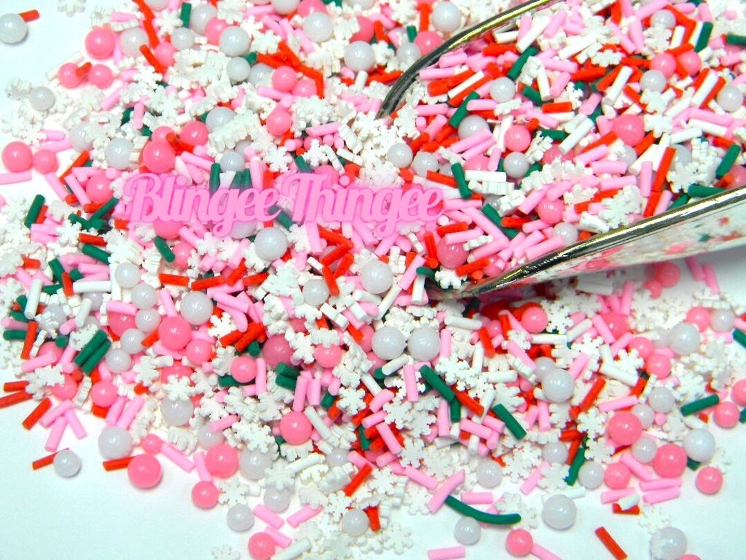 Winter White Snowflakes Non Pareil Caviar Beads Pink Polymer Clay Fake Sprinkles Slices Mix NON ...