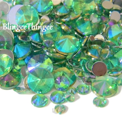 POINT FACE Green AB Pointed Face Round Flatback Acrylic - Etsy