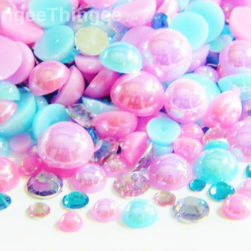 MIXES Rhinestones and Pearls Mixed 30 GRAMS Flatback Faux Half - Etsy