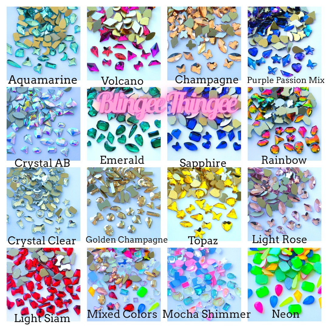 CHOOSE COLOR ASSORTED Shapes Nail Art Gems Flatback Faceted Rhinestone ...