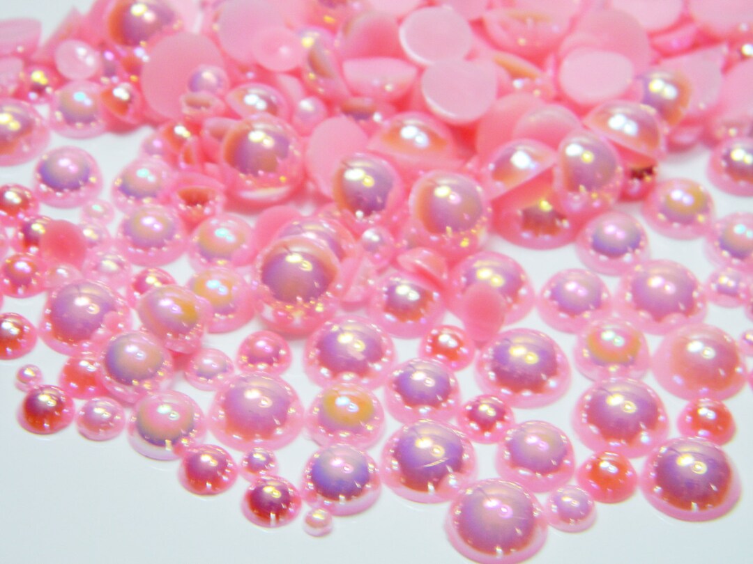 Light Pink AB Mixed Sizes Flatback Half Round Faux Pearls DIY Deco Kit ...