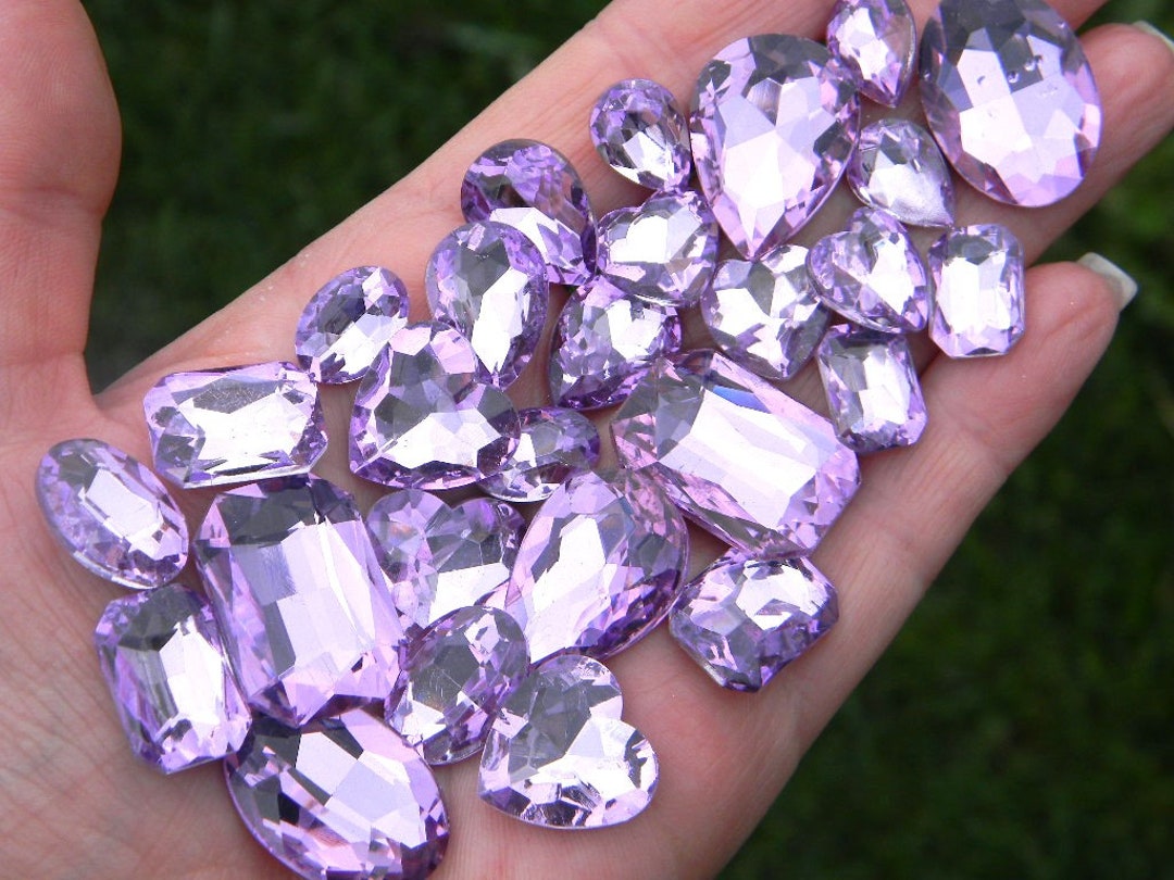 LIGHT PURPLE Glass Point Back Gems Jewels Rhinestones Hearts Teardrop ...