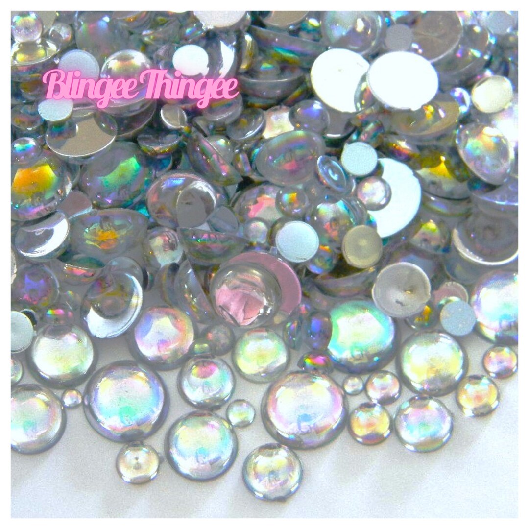 DOME SHAPED Crystal AB Acrylic Flatback Half Round Pearl Embellishments ...