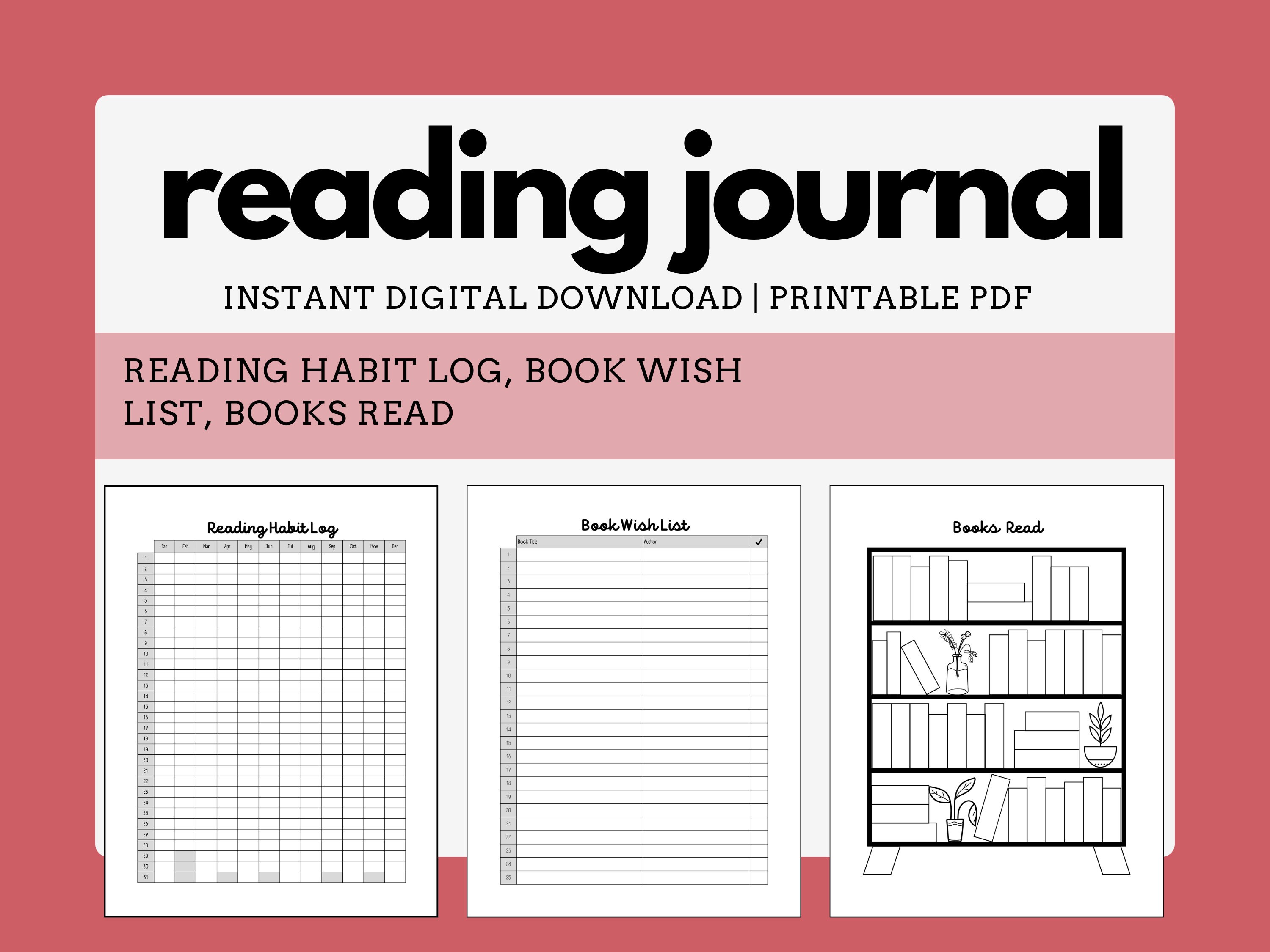 Reading Journal Printable Book Tracker & Reading Challenges Book Review ...