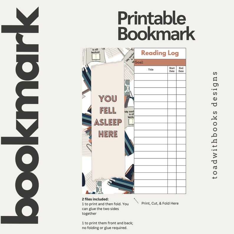 Printable You Fell Asleep Here Bookmark With Reading Tracker Instant ...