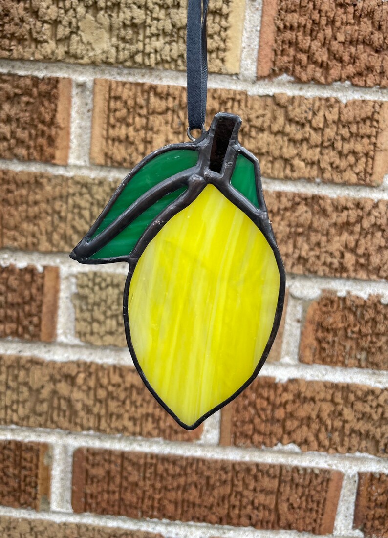 Stained Glass Lemon With Leaf and Stem Window Hanging - Etsy