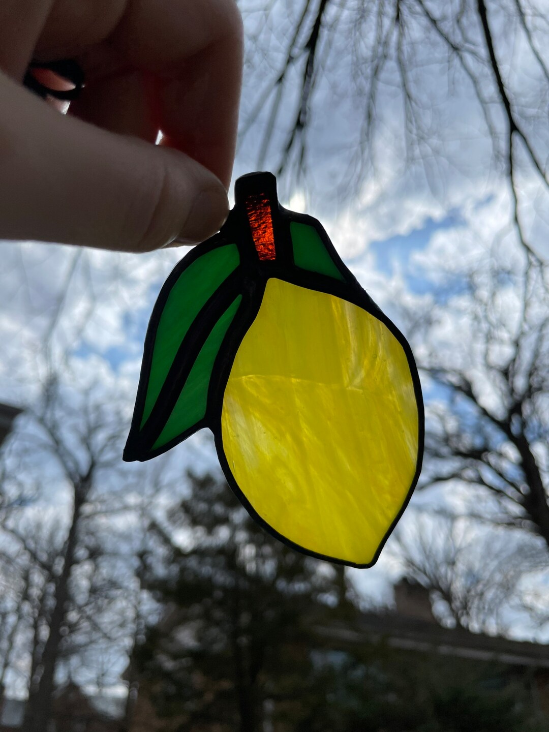 Stained Glass Lemon With Leaf and Stem Window Hanging Suncatcher ...