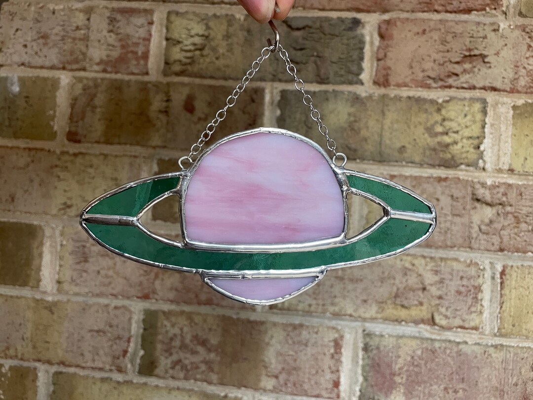 Stained Glass Pink and Blue Saturn Glass Suncatcher Outer Space ...