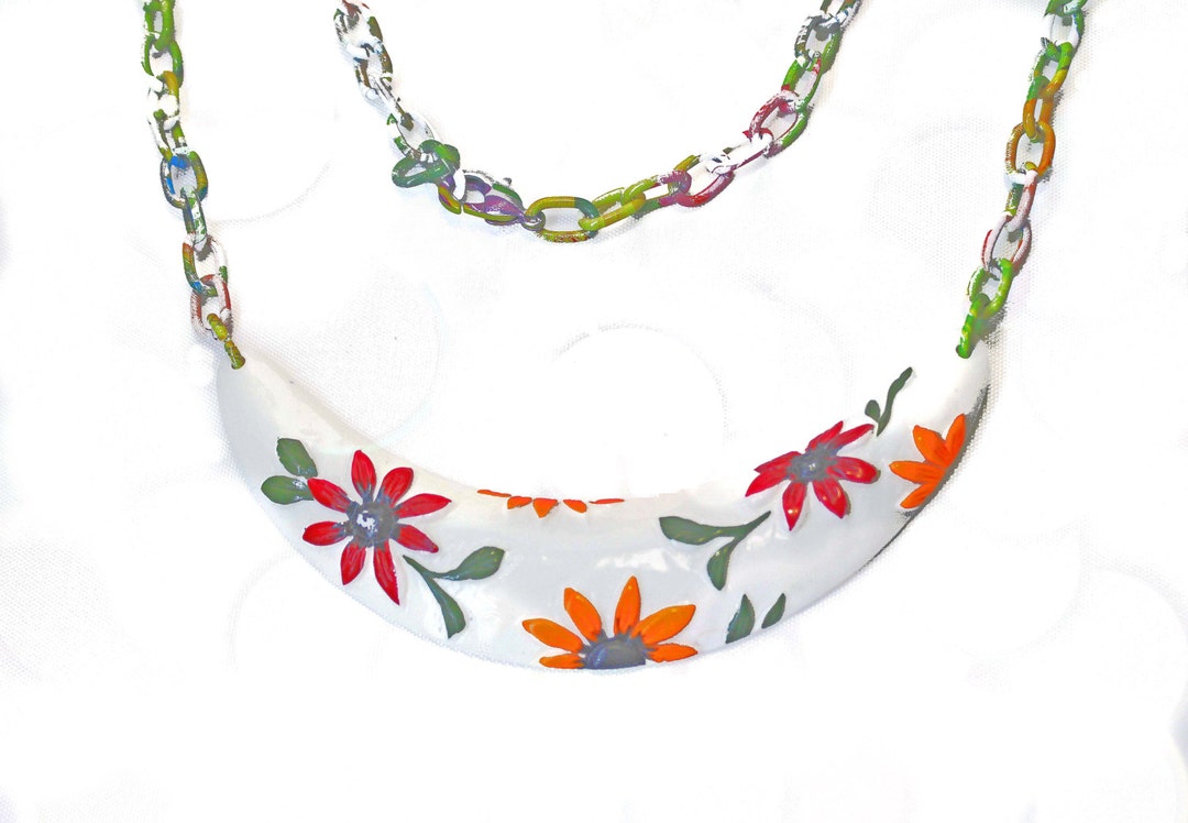 Forever Spring Flower Necklace, Hand Painted Flower Focal, Colorful ...