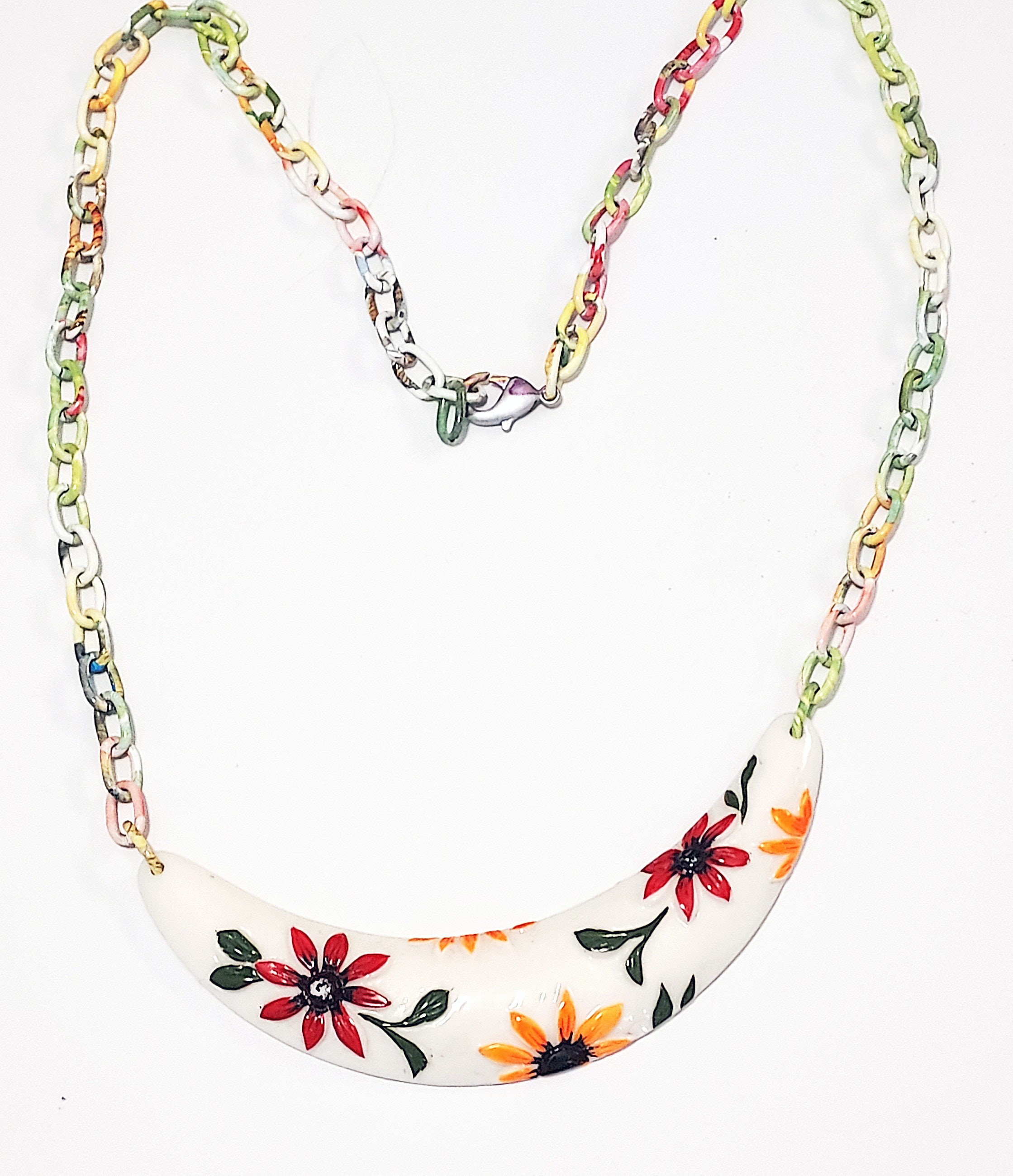 Forever Spring Flower Necklace, Hand Painted Flower Focal, Colorful ...