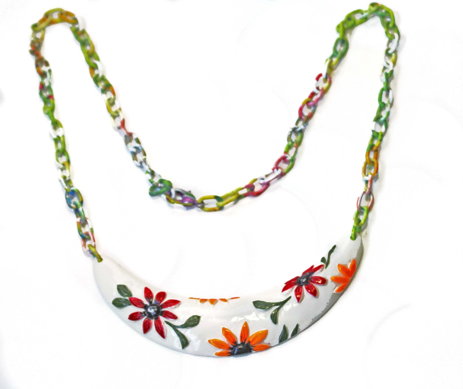 Forever Spring Flower Necklace, Hand Painted Flower Focal, Colorful ...
