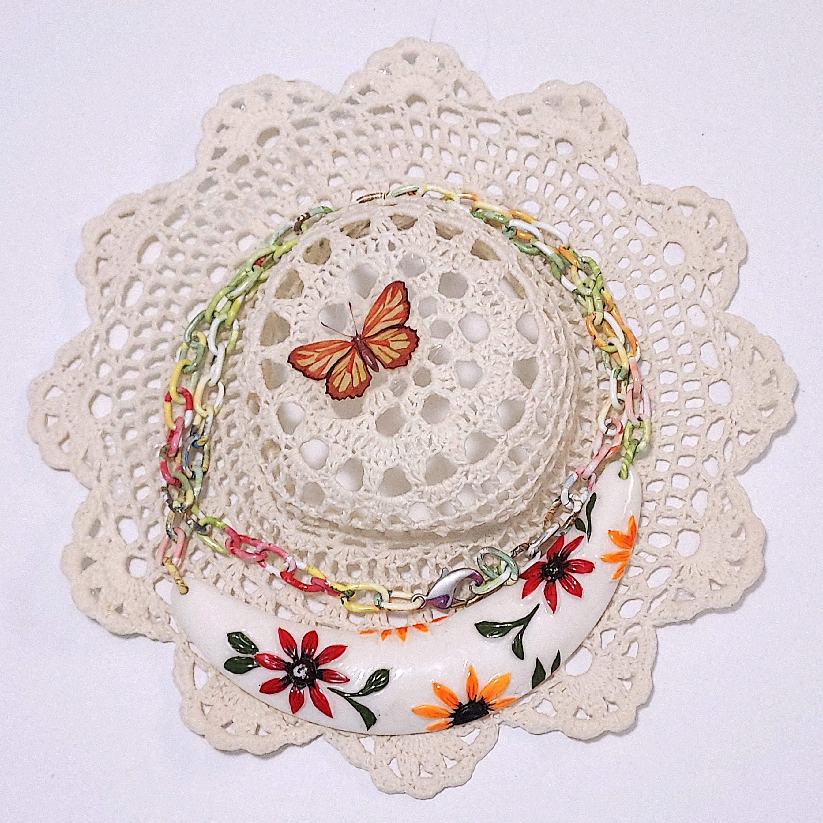 Forever Spring Flower Necklace, Hand Painted Flower Focal, Colorful ...