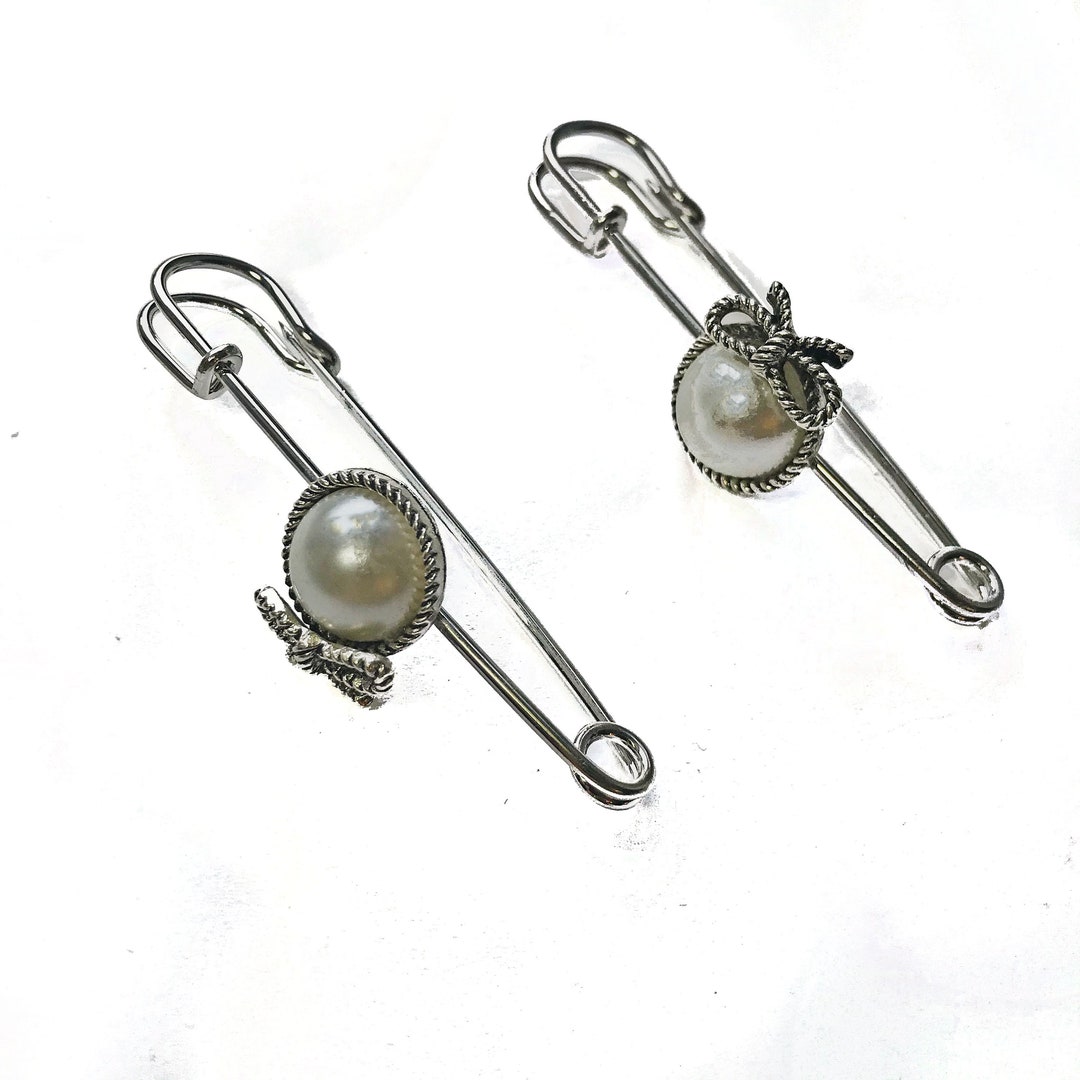 Stainless Steel Scarf Brooch, Jacket Lapel White Faux Pearl Pin, Shawl ...