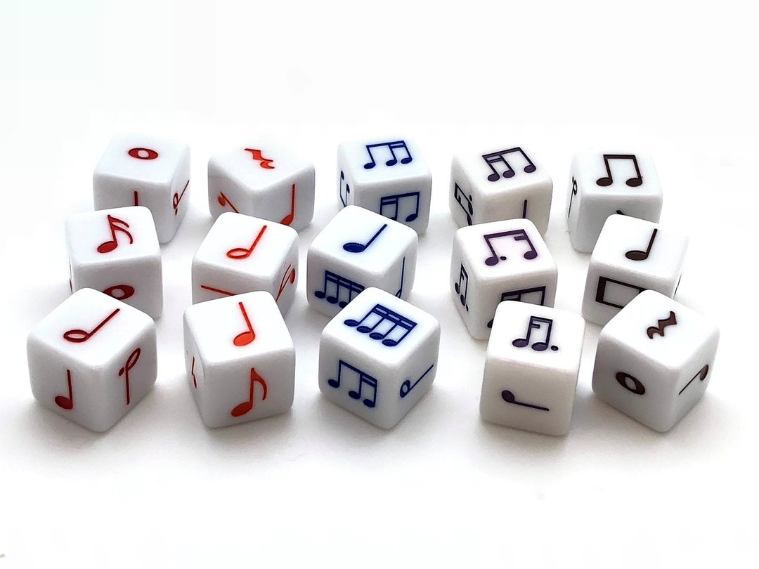 Assorted Music Notes Rhythm Dice, Set of 15, 16mm Red, Orange, Blue ...