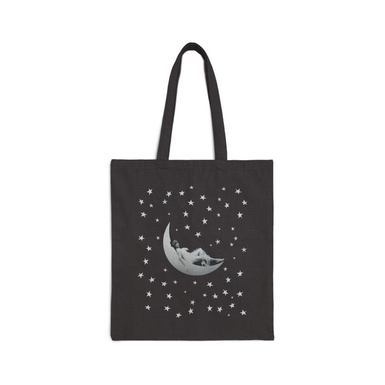 1920s Flapper Girl Moon & Stars Black Canvas Tote Bag - Etsy