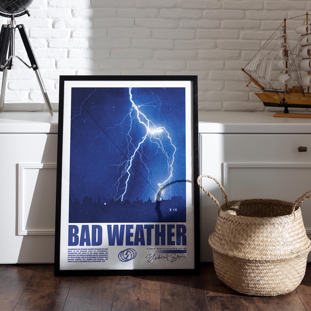 Retro Lightning Bolt Poster: Blue Monochrome Cyanotype Print - Etsy