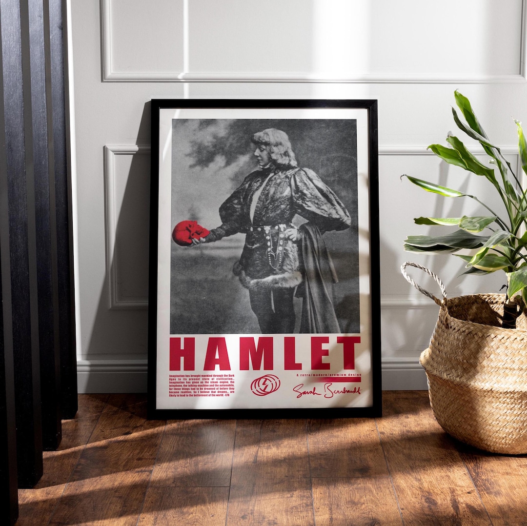 Hamlet Poster Featuring Sarah Bernhardt as Hamlet Holding Skull Vintage ...