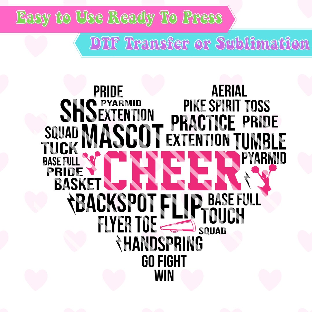 Cheer DTF Sublimation Cheerleader Gift Cheer Tshirt Transfer Cheer Team ...