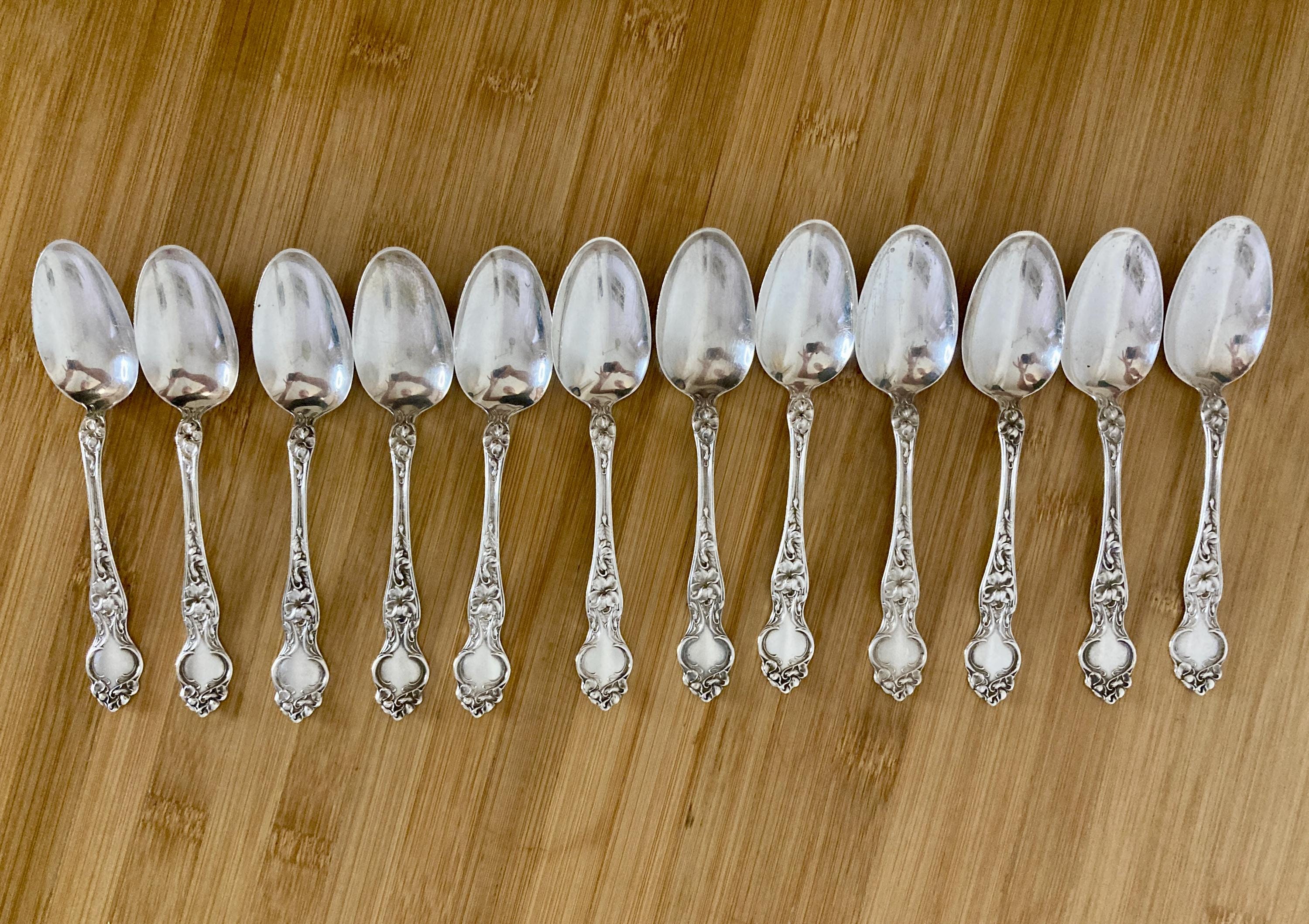 Boxed Set of 12 Antique 1904 Violet Wallace Sterling Silver Spoons ...
