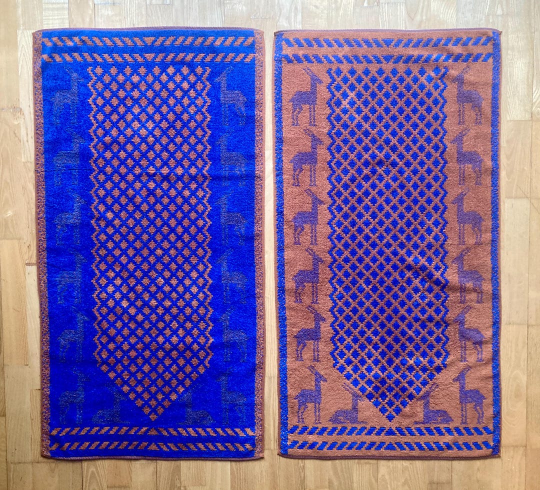 MCM Vintage 70s Blue/rust MCM Martex Deer/gazelle Reversible Bath ...