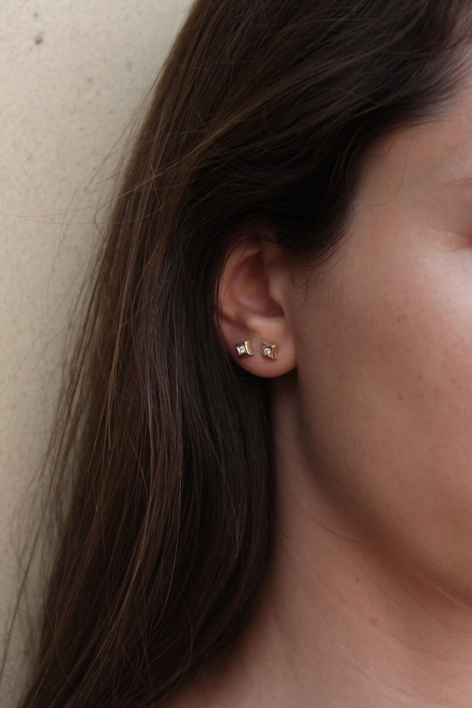Solid 14K Gold Star-shape Stud Earring Diamond Star Studs - Etsy