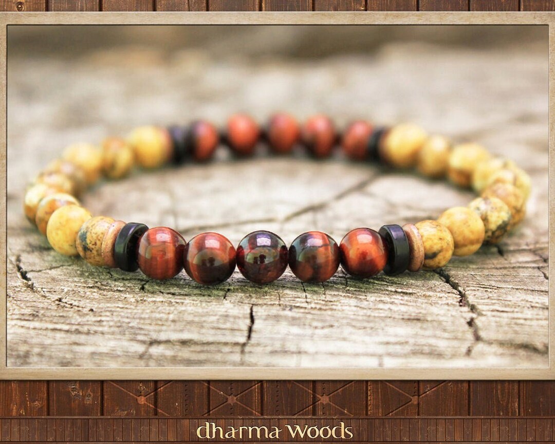 Root Chakra Bracelet, Men's Virility Beads, Red Tiger's Eye Armband, Men Wrist Mala, Yoga ...