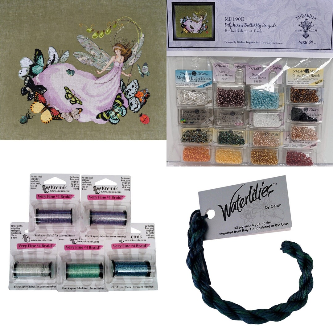 Delphine's Butterfly Brigade Cross Stitch Kit Chart Beads Silk Floss ...