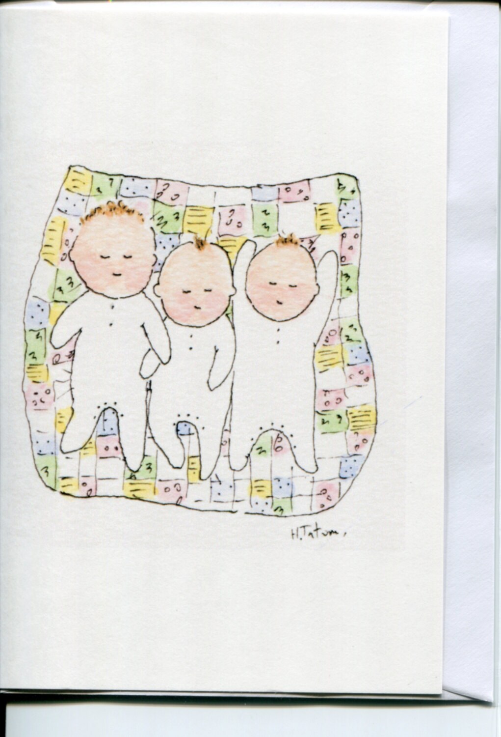 Triplets Neutral Triplet Card Handmade and Printed From My - Etsy