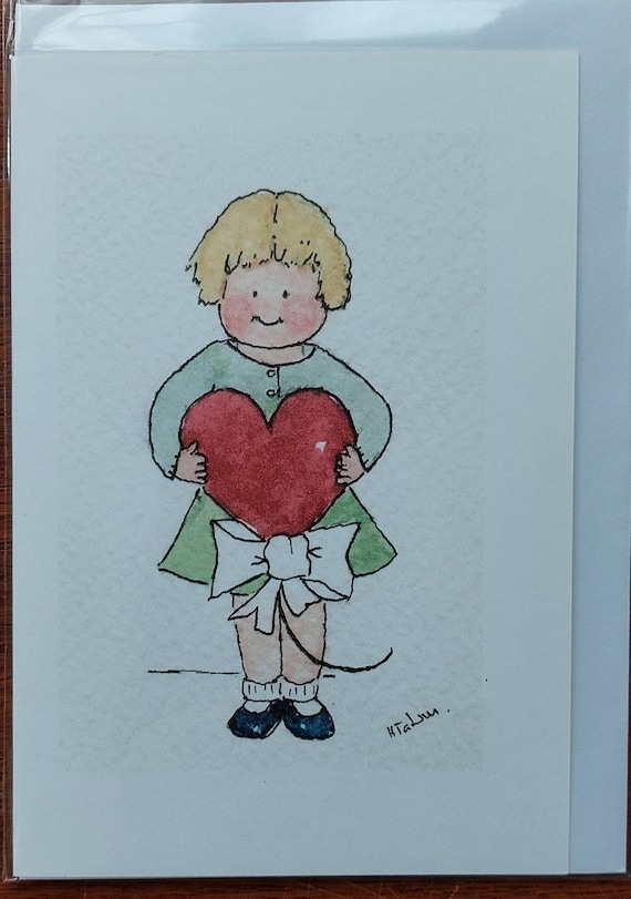 Red Heart Card Handmade and Printed From My Original - Etsy