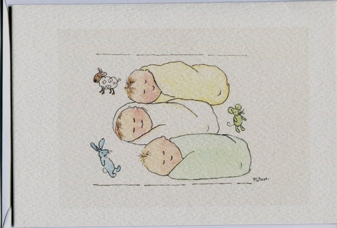 Newborn Triplet Card, Handmade and Printed From My Original Watercolour ...